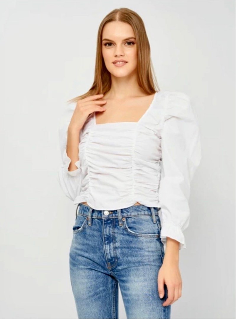 Zara Top with Smocked Trim, Women's Fashion, Tops, Blouses on Carousell