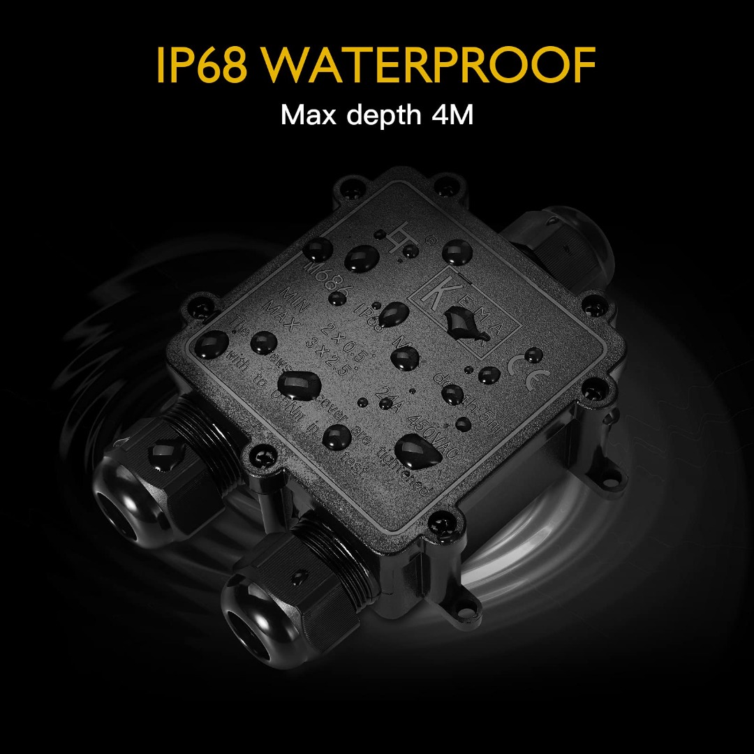 [C1130] IP68 Waterproof Junction Box, HAUSPROFI 3-Way Outdoor Cable ...