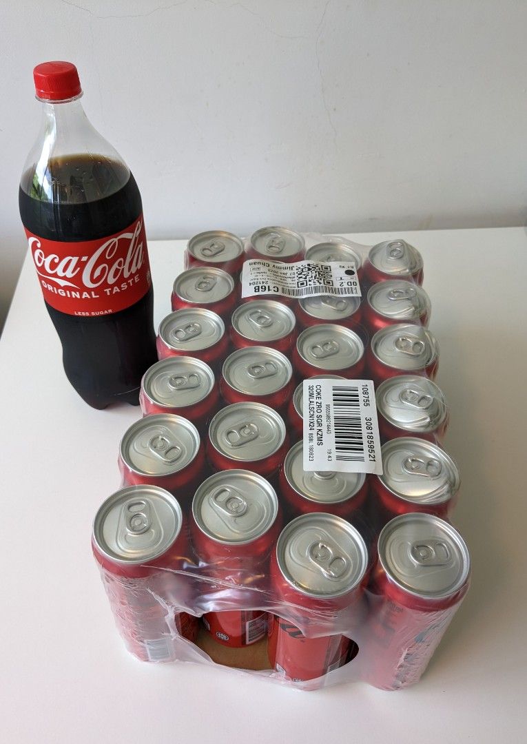 Coca Cola Zero Sugar 320ml x24 cans & Coca Cola Original Taste Less Sugar 1.5L x1 bottle, Food ...