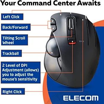 ELECOM EX-G Trackball Mouse, 2.4GHz Wireless, Thumb Control, Sculpted ...