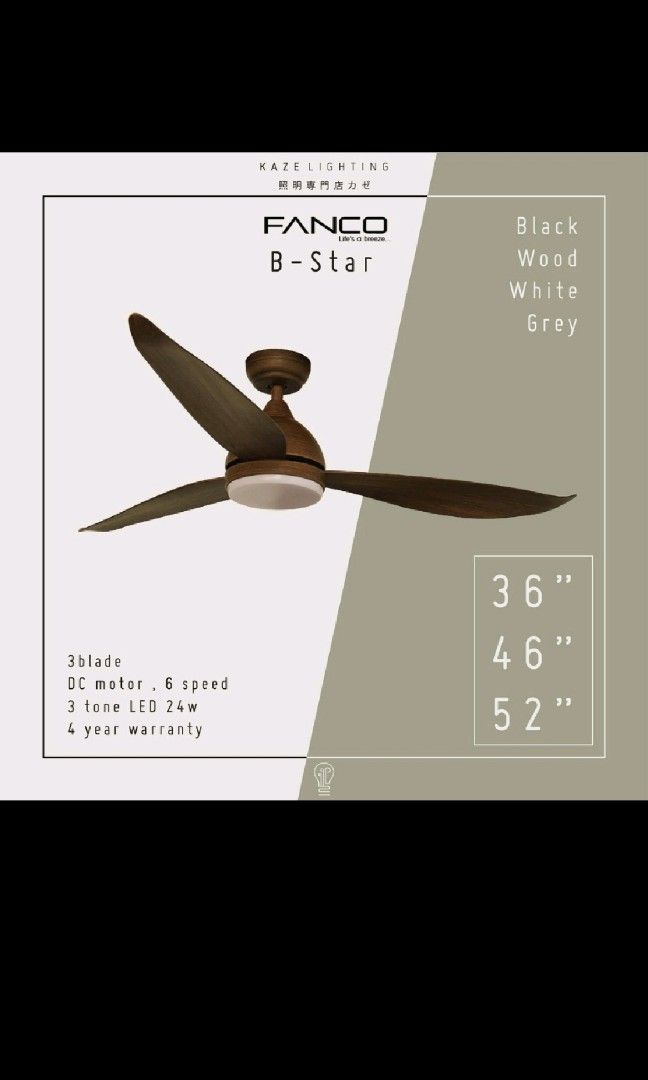 Fanco B-star DC ceiling fan 52inch, Furniture & Home Living, Lighting ...