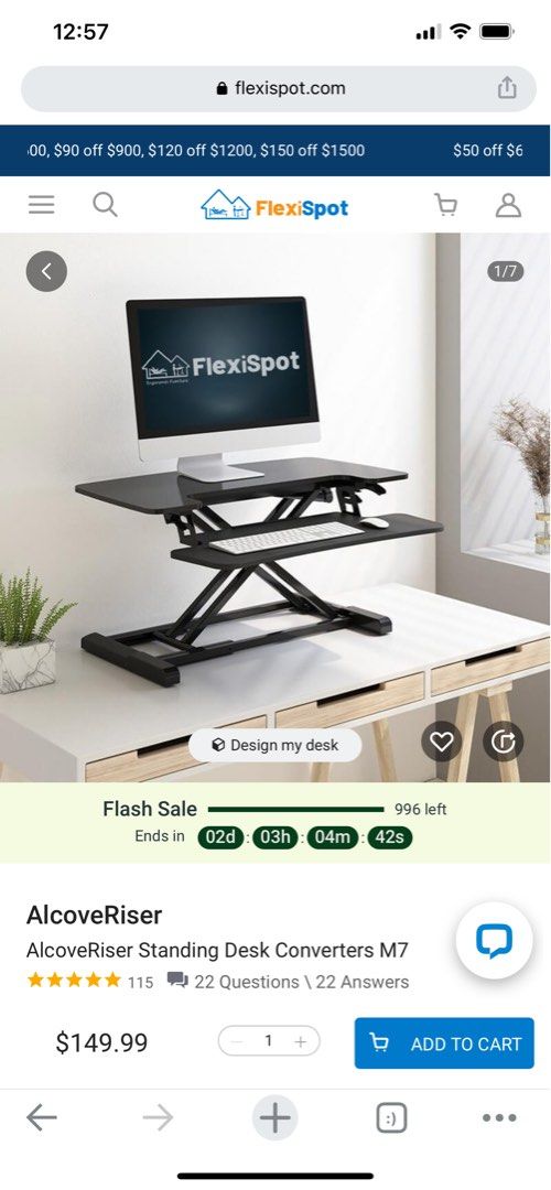 Flexispot alcove & desk riser / standing desk converter, Computers ...