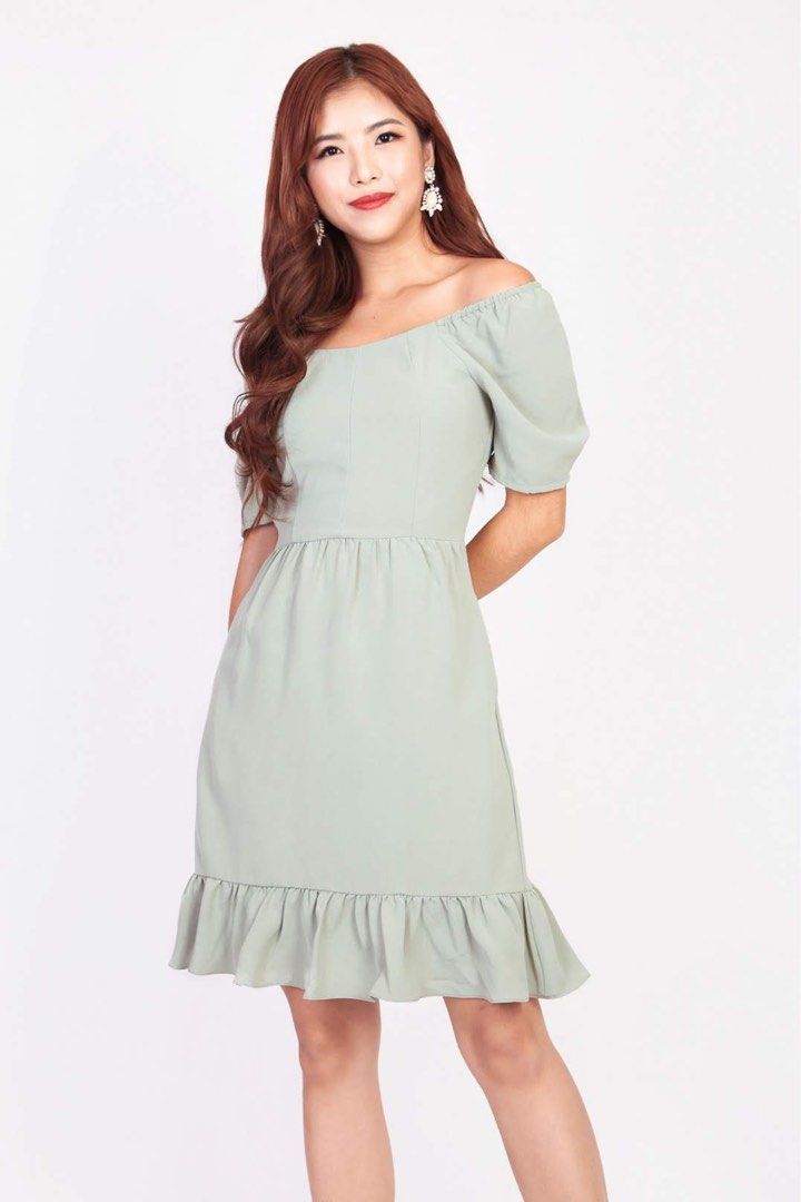 Jazabel Flutter Dress in Sage - MGP, Women's Fashion, Dresses & Sets ...