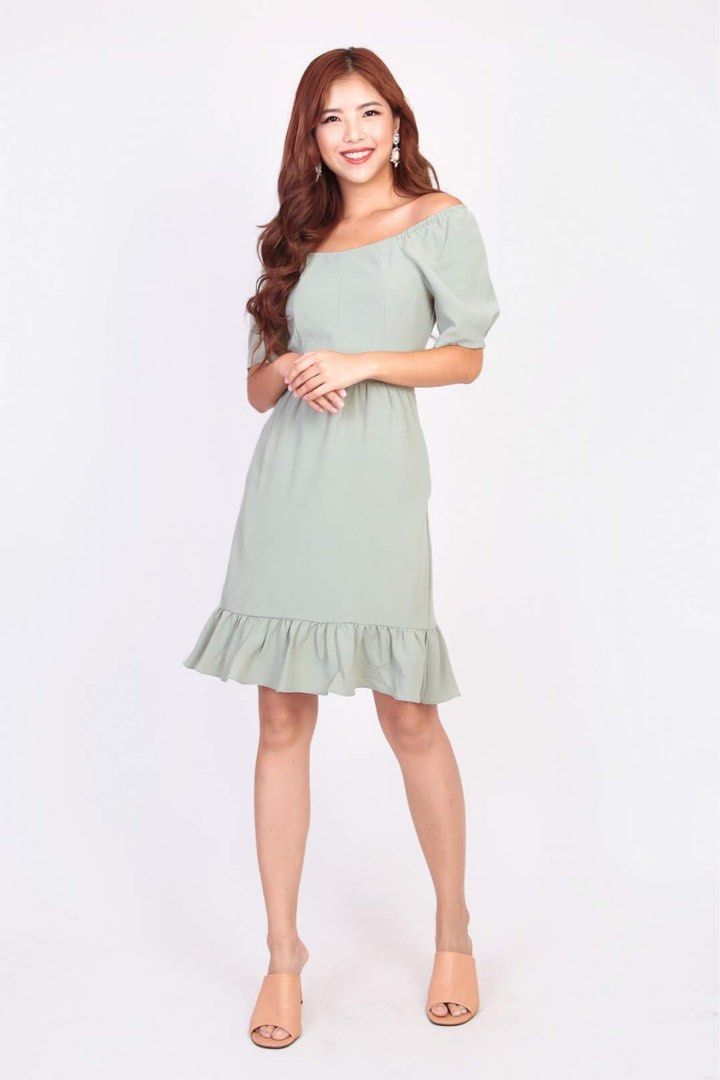 Jazabel Flutter Dress in Sage - MGP, Women's Fashion, Dresses & Sets ...