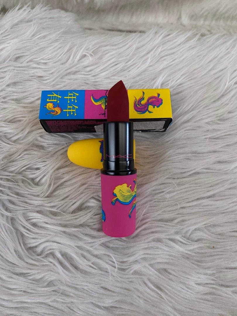 MAC Moon Masterpiece Powder Kiss Lipstick Healthy, Wealthy and Thriving (true red) on Carousell