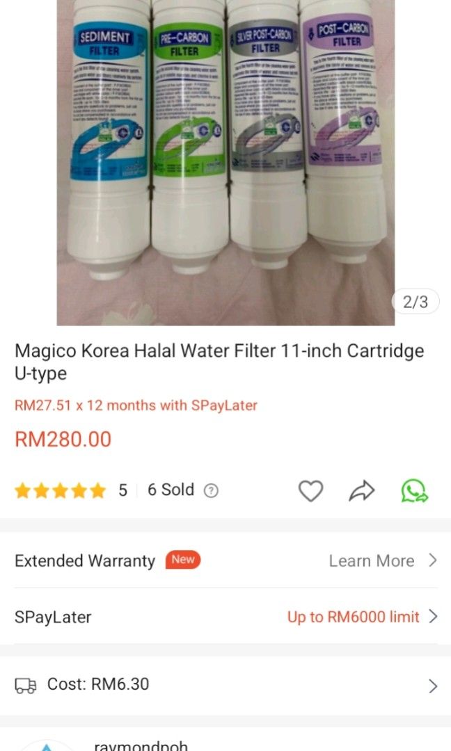 Magico Korea Halal Water Filter 11-inch Cartridge U-type, TV & Home ...