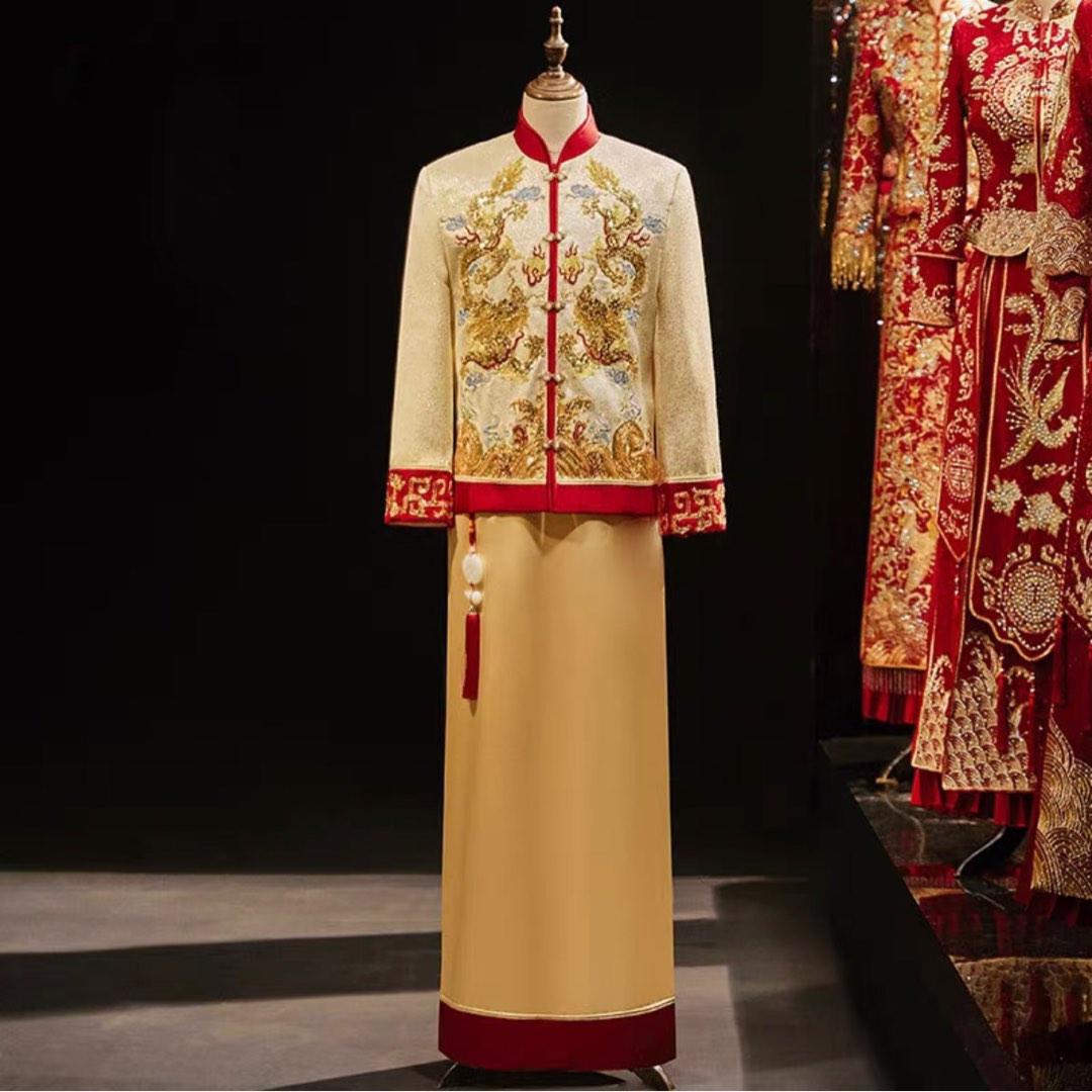 Male Traditional Chinese Wedding Costume Kua Set, Men's Fashion, Tops ...