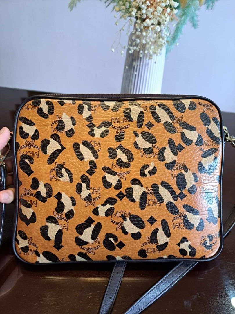 MCM Visetos Leopard Print Sling/Crossbody Bag, Luxury, Bags & Wallets ...