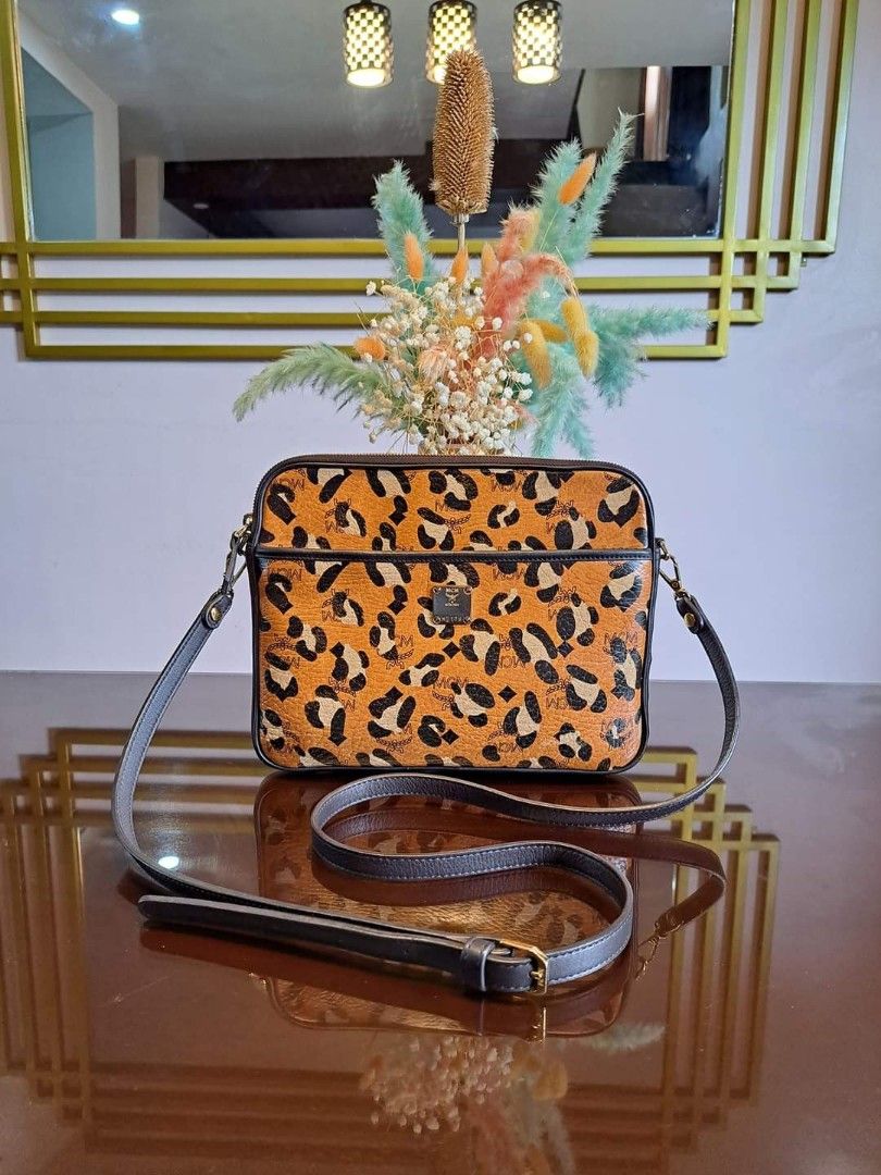 MCM Visetos Leopard Print Sling/Crossbody Bag, Luxury, Bags & Wallets ...