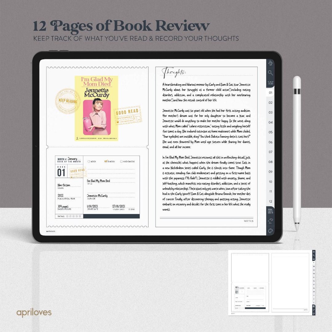 Minimalist Digital Book Journal, Landscape Reading Log for GoodNotes ...