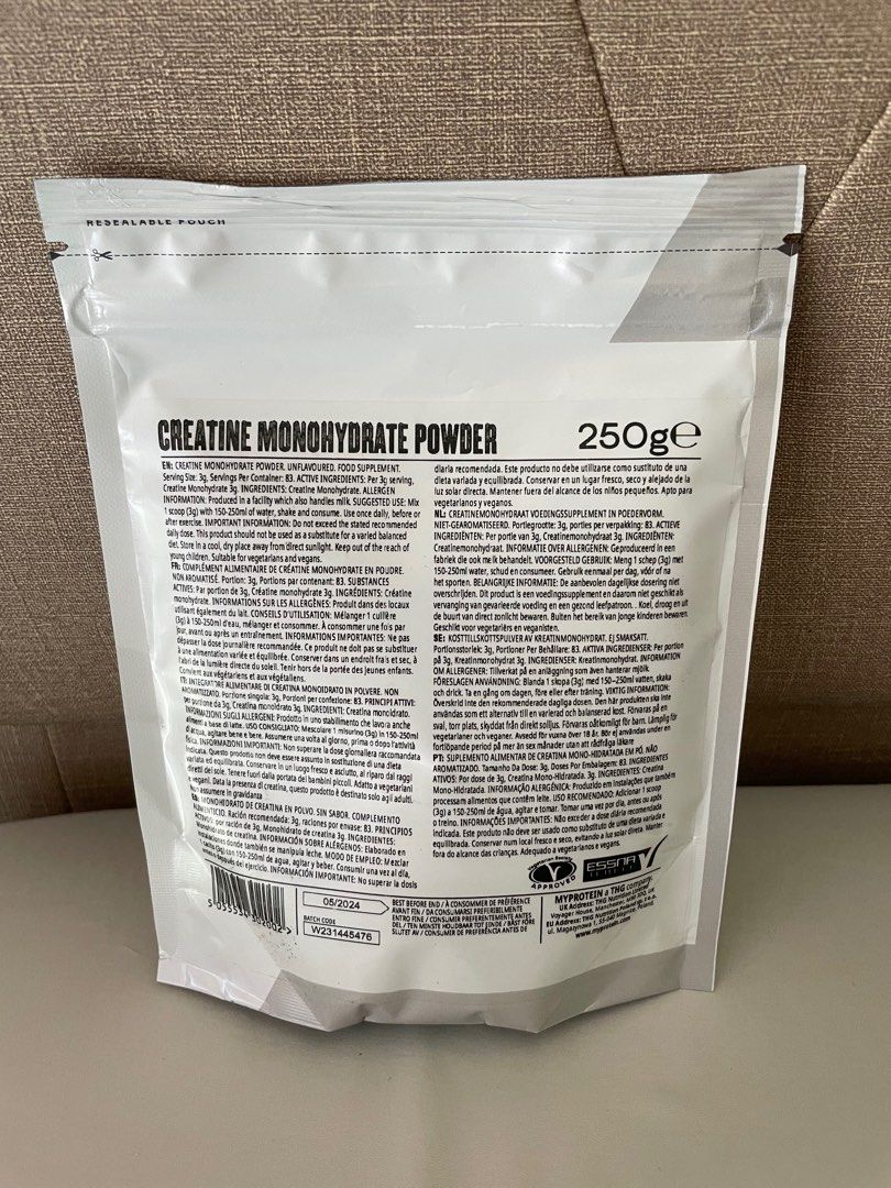 Myprotein Creatine Monohydrate powder 250g, Health & Nutrition, Health ...