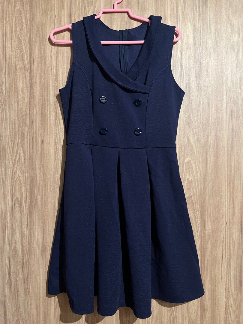 Navy Blue Pinaform Style Dress, Women's Fashion, Dresses & Sets ...