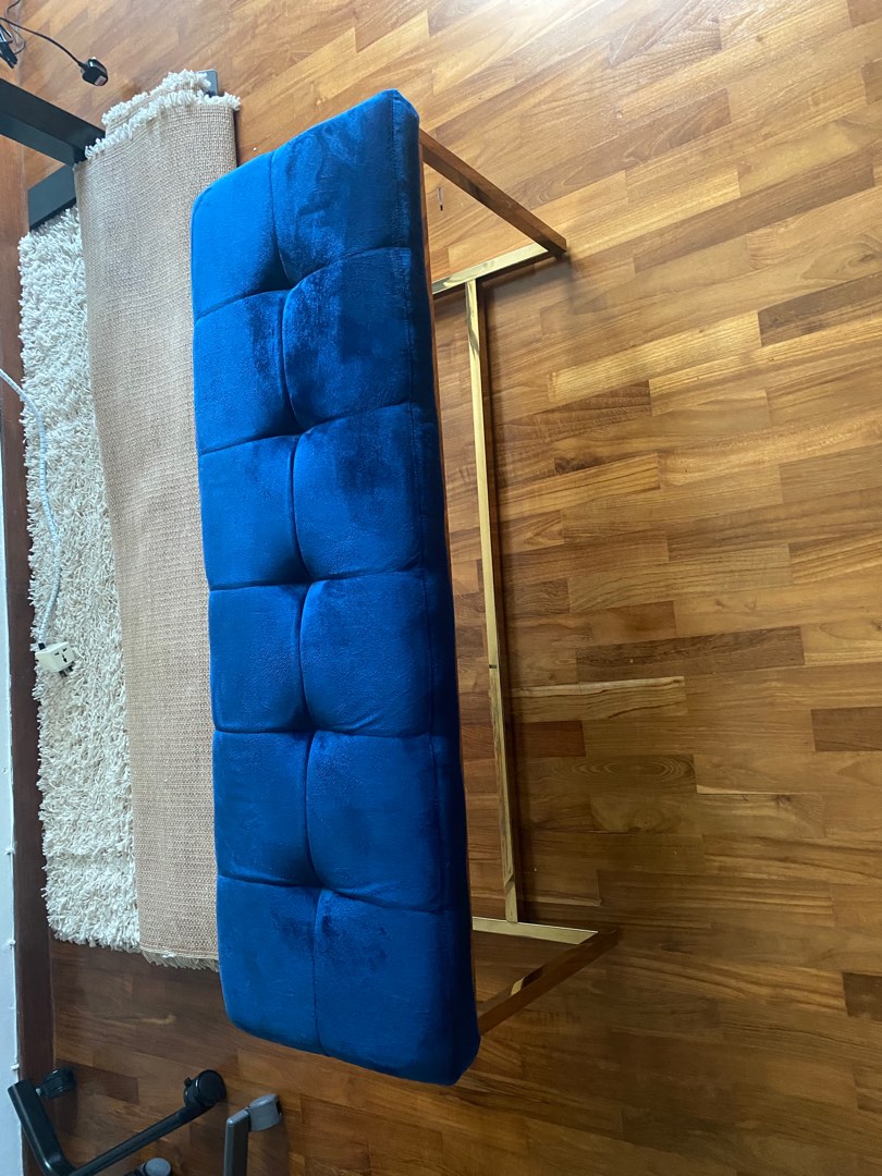 Opal Bench in Gold legs (velvet blue), Furniture & Home Living ...
