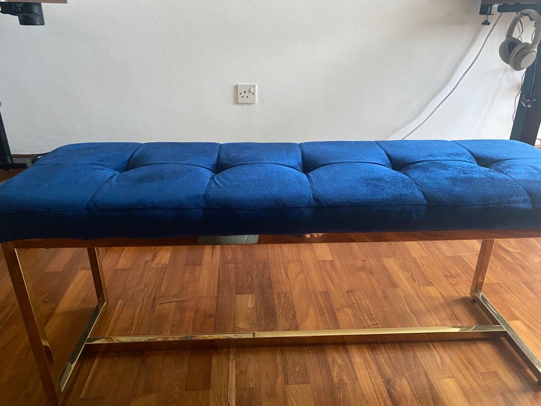 Opal Bench in Gold legs (velvet blue), Furniture & Home Living ...