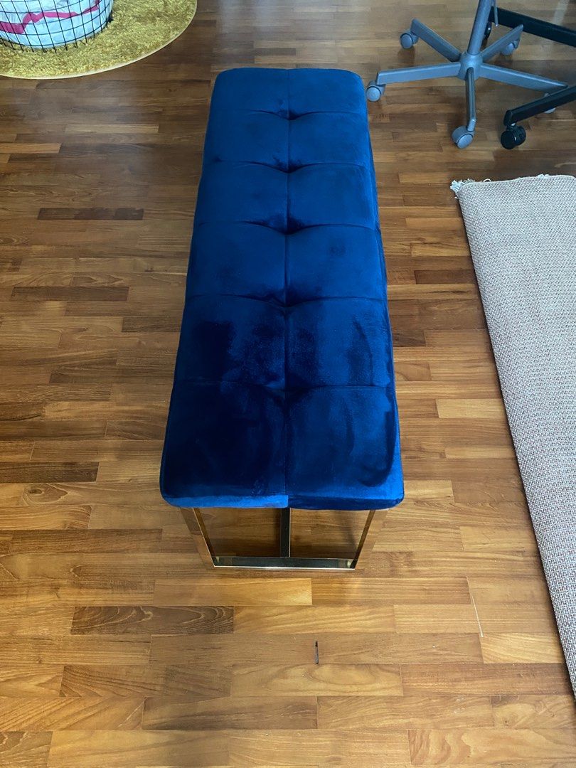 Opal Bench in Gold legs (velvet blue), Furniture & Home Living ...