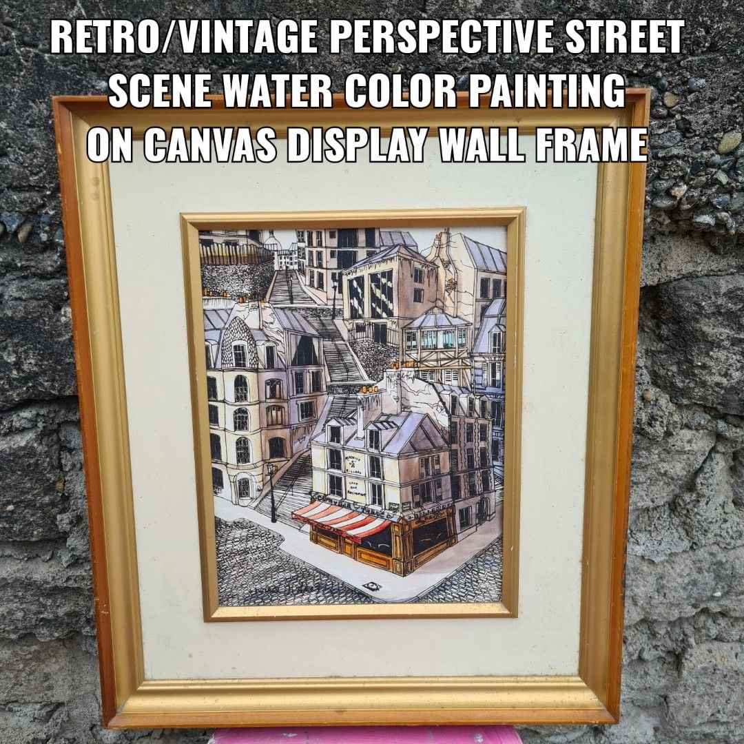 RETRO/VINTAGE PERSPECTIVE STREET SCENE WATER COLOR PAINTING ON CANVAS ...