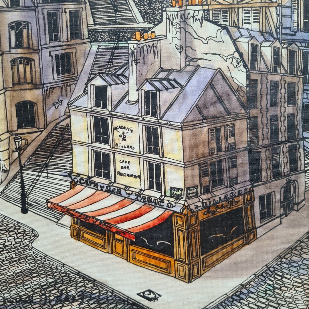 RETRO/VINTAGE PERSPECTIVE STREET SCENE WATER COLOR PAINTING ON CANVAS ...