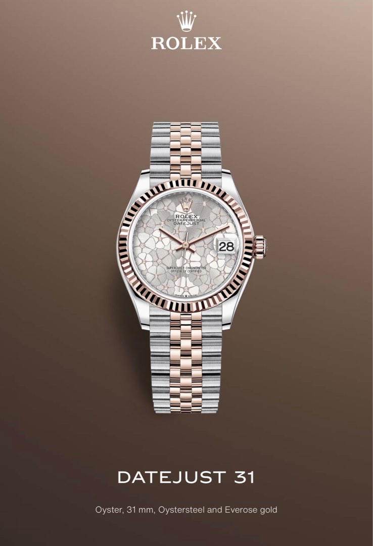 Rolex 12/22 31mm flower dial rose gold datejust #278271 IN OYSTERSTEEL ...
