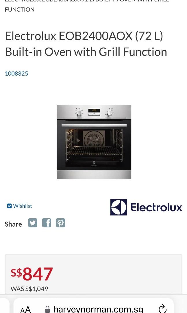 Selling Electrolux EOB2400 Oven (Built In), TV & Home Appliances, Kitchen Appliances, Ovens ...