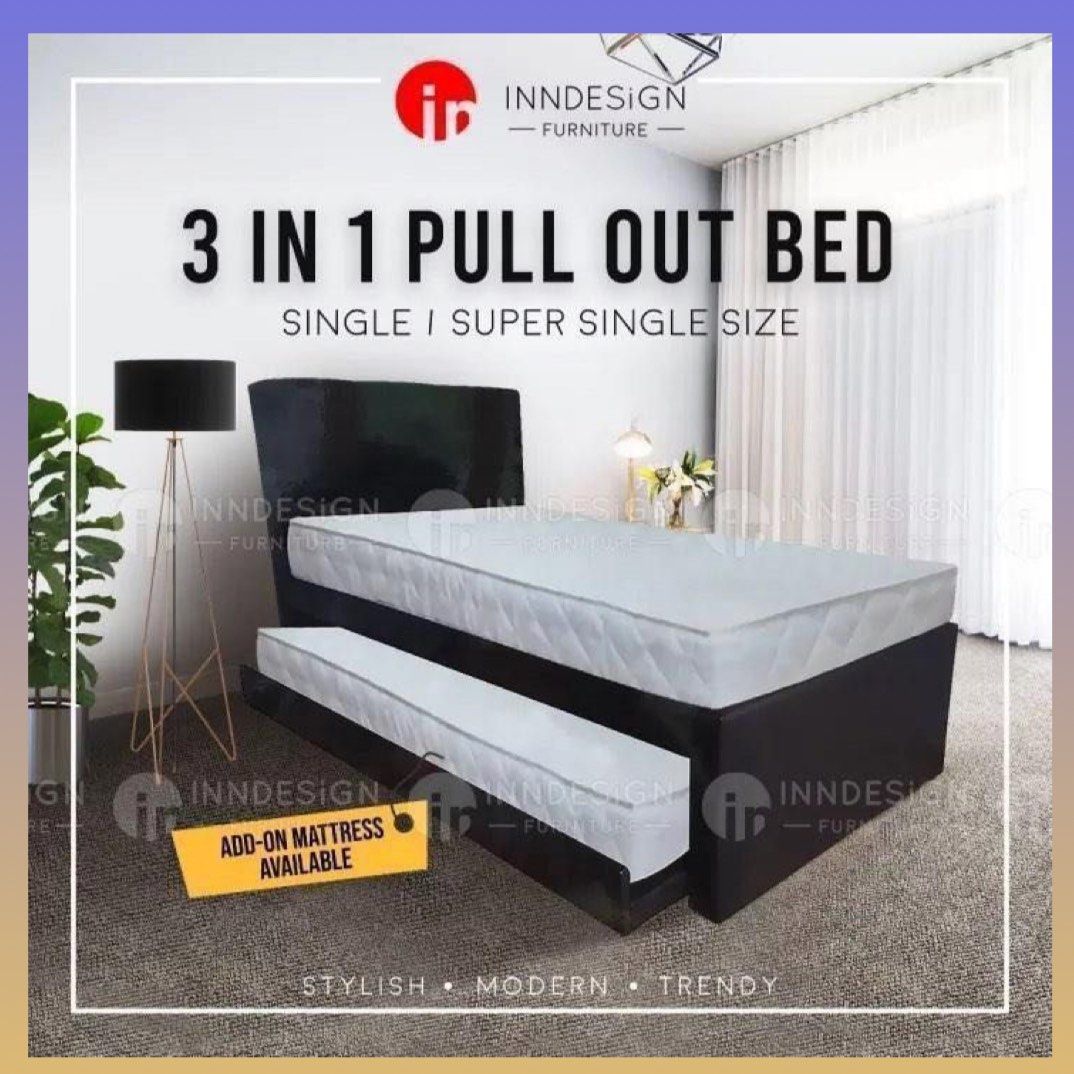 single / super single bedframe bed frame with pull out bed / mattress ...