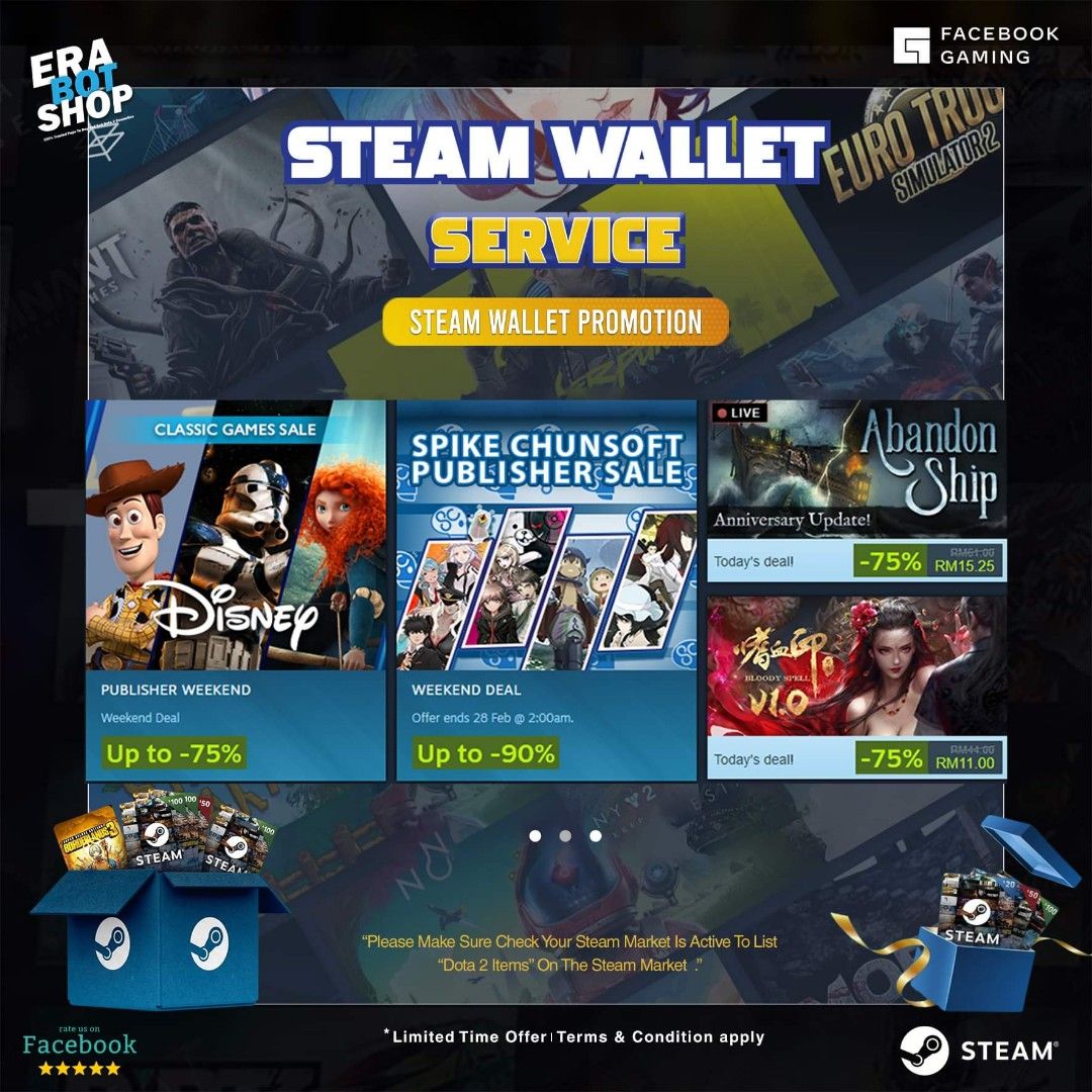 Steam Wallet Via Market, Video Gaming, Video Games, Others on Carousell