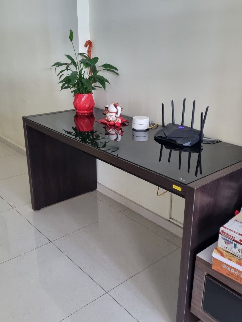 Tempered Glass Top Study Table, Furniture & Home Living, Furniture ...