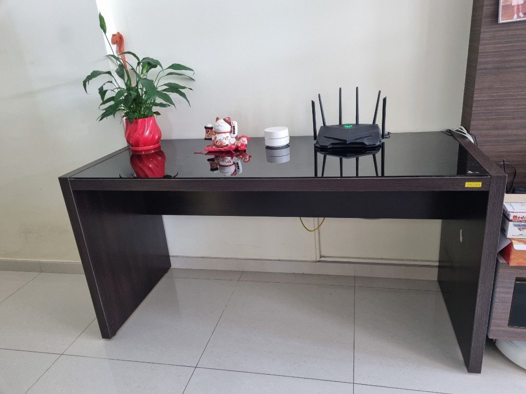 Tempered Glass Top Study Table, Furniture & Home Living, Furniture ...