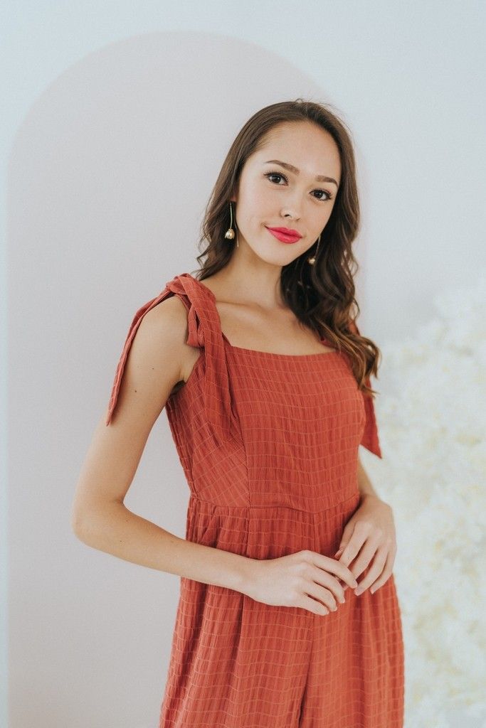 TSW The Stage Walk Pam Textured Ribbon Jumpsuit In Rust, Women's ...