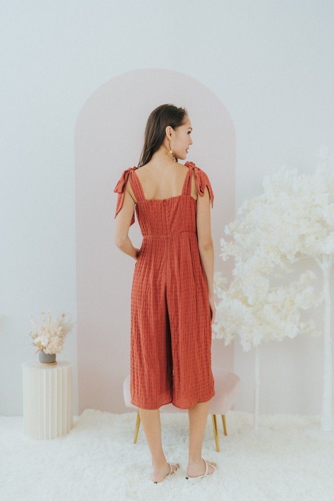 TSW The Stage Walk Pam Textured Ribbon Jumpsuit In Rust, Women's ...