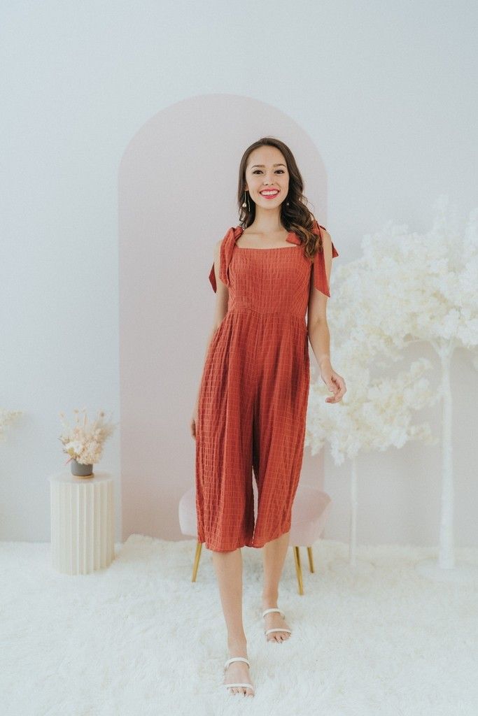 TSW The Stage Walk Pam Textured Ribbon Jumpsuit In Rust, Women's ...