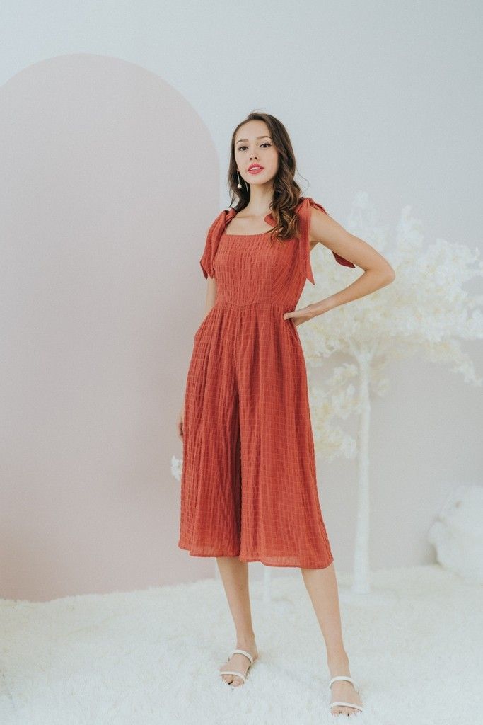 TSW The Stage Walk Pam Textured Ribbon Jumpsuit In Rust, Women's ...