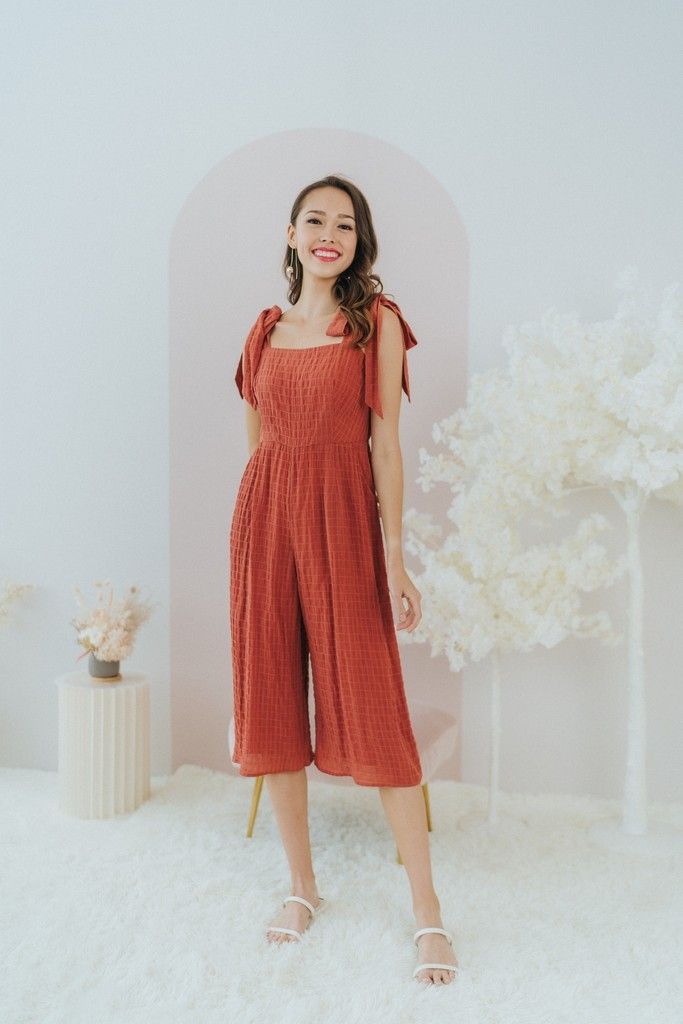 TSW The Stage Walk Pam Textured Ribbon Jumpsuit In Rust, Women's ...
