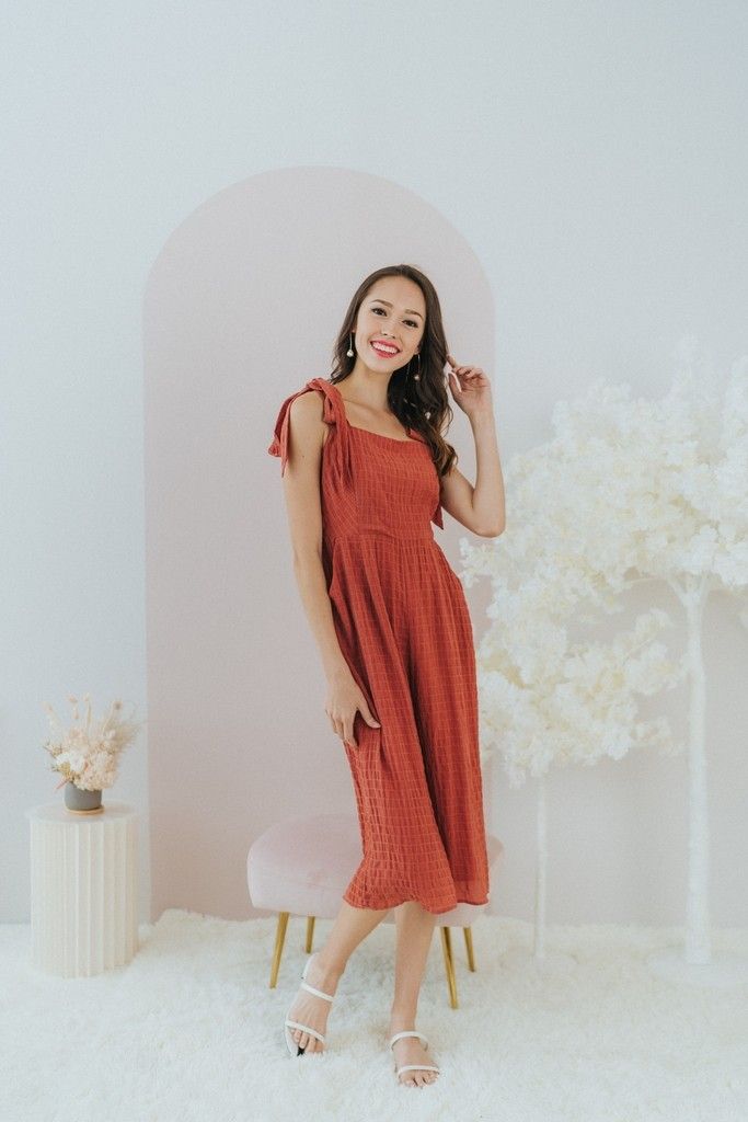 TSW The Stage Walk Pam Textured Ribbon Jumpsuit In Rust, Women's ...