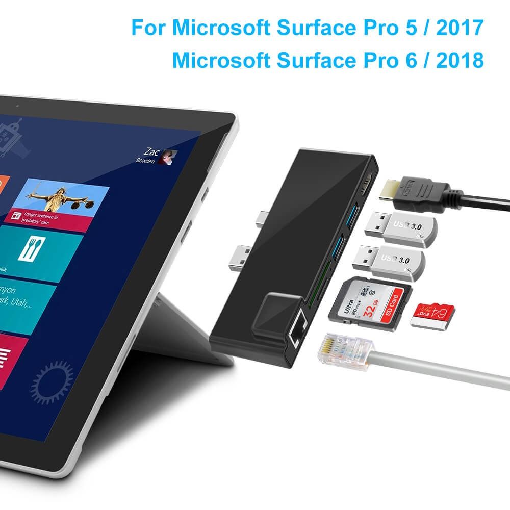 [1515A] ROCKETEK MICROSOFT SURFACE PRO 5 PRO 6 USB 3.0 HUB, BUILD-IN TF & SD CARD READER, DUAL ...