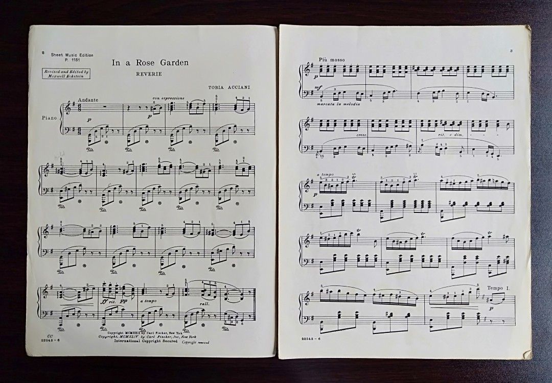 1944 TOBIA ACCIANI In A Rose Garden (Reverie) - Piano Solo, Hobbies ...
