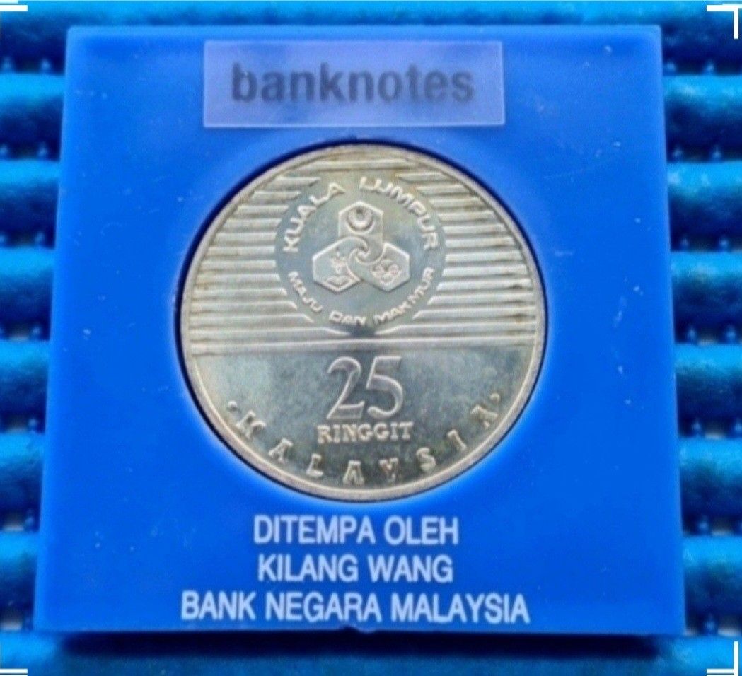 1990 Malaysia $25 Ringgit 100 Years of Kuala Lumpur Commemorative Silver Coin in Acrylic Case ...