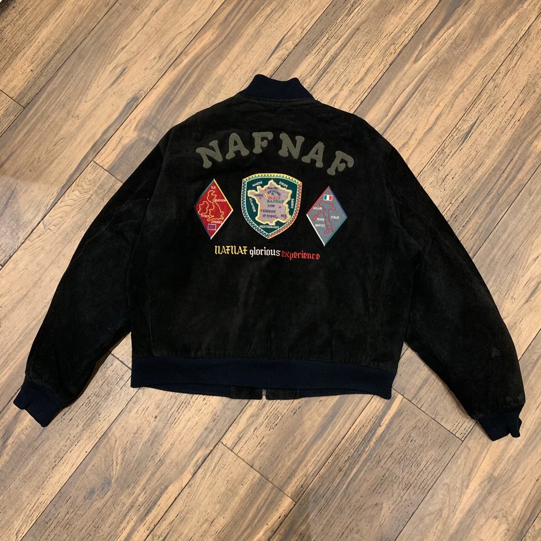 80/90s NAF NAF Leather Suede Bomber Jacket, Fesyen Pria, Pakaian , Baju ...