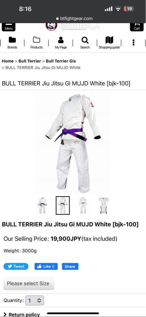 Bull Terrier BJJ gi size a3, Sports Equipment, Other Sports Equipment ...