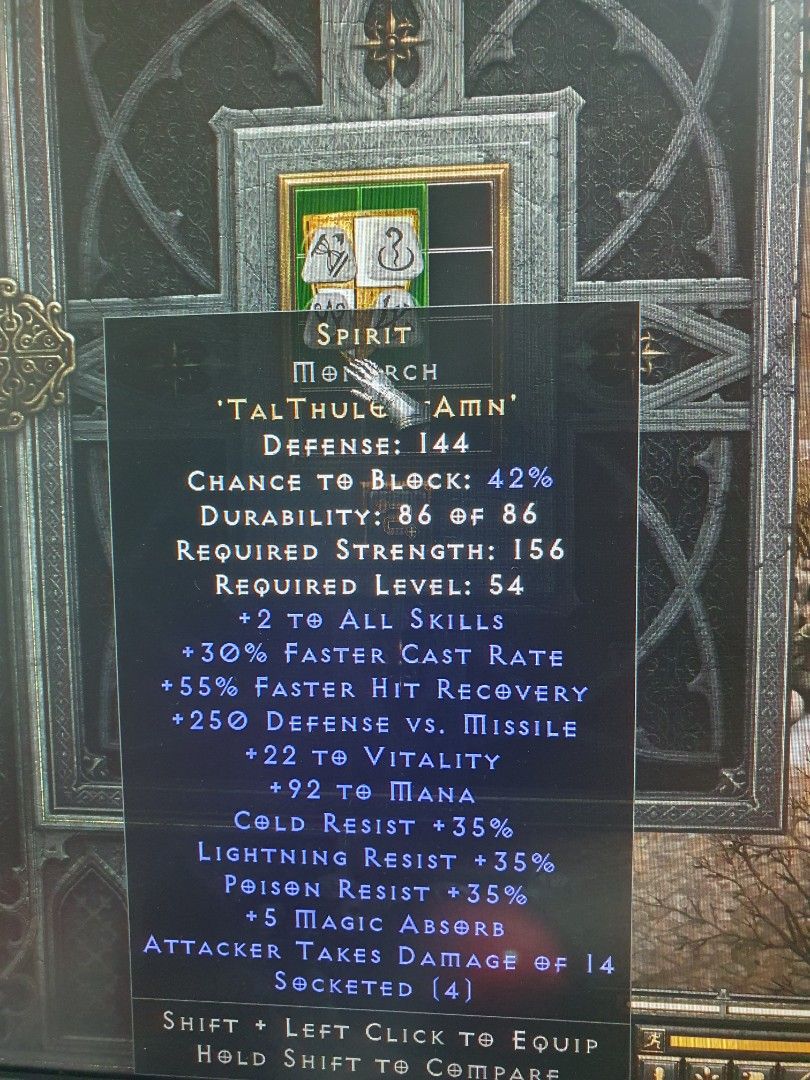 D2R Ladder S3 - Spirit Monach Shield!, Video Gaming, Gaming Accessories ...