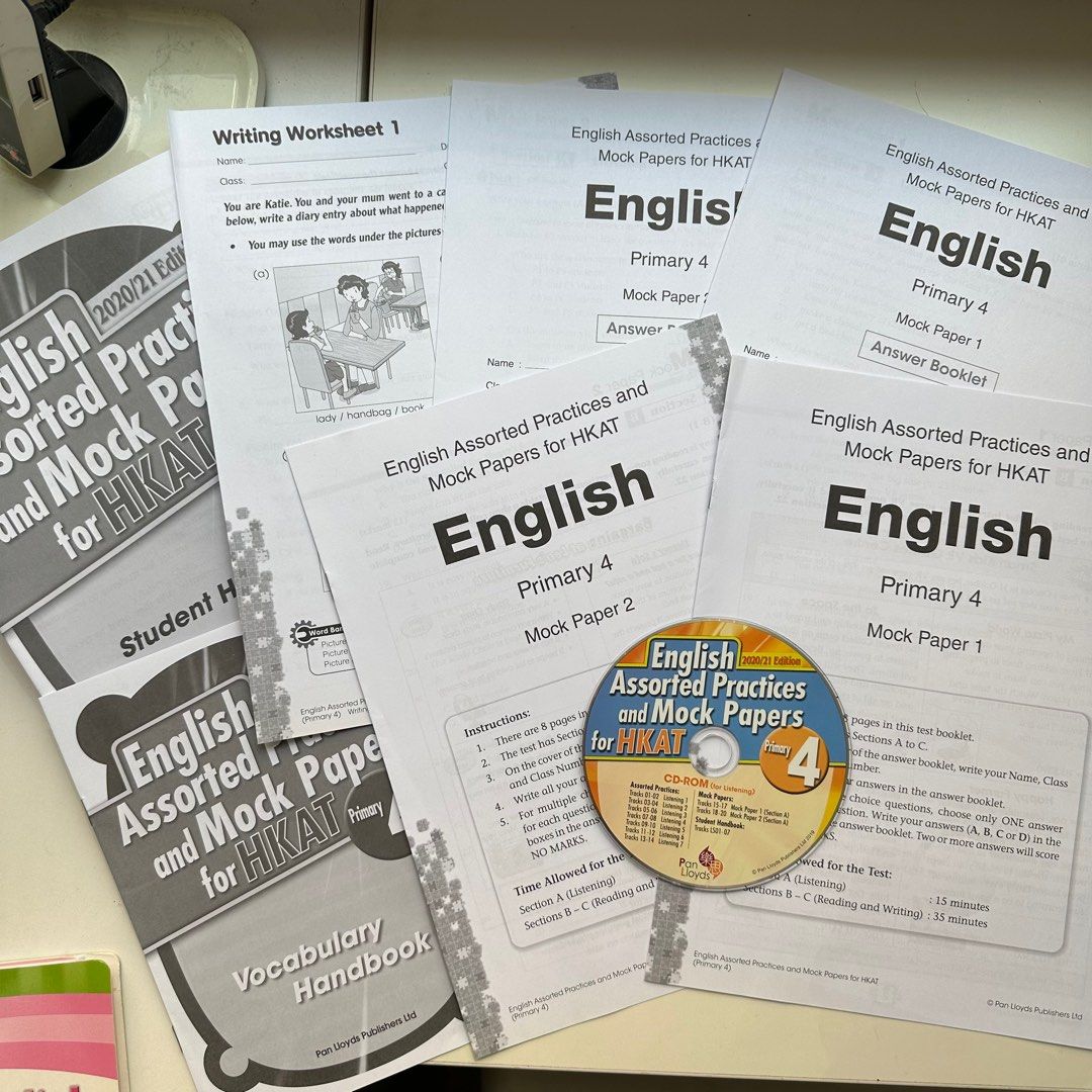 English assorted practices and mock papers for HKAT P4, 興趣及遊戲, 書本 & 文具 ...