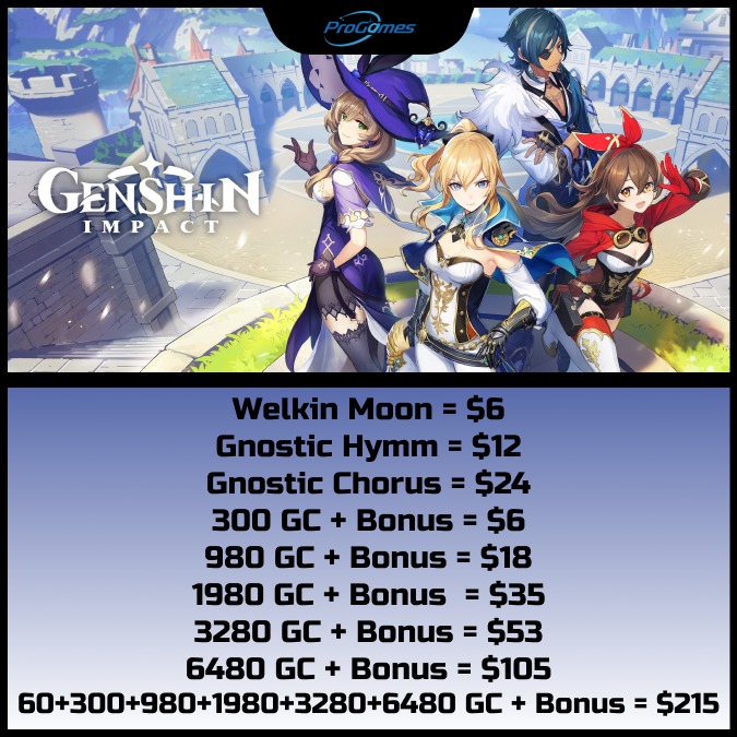 Genshin Impact Top Up Genesis Crystal Welkin Moon Gnostic Hymm Gnostic Chorus, Video Gaming ...