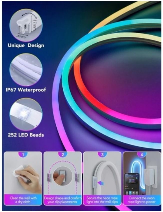 Govee RGBIC LED Neon Rope Lights, Furniture & Home Living, Lighting ...