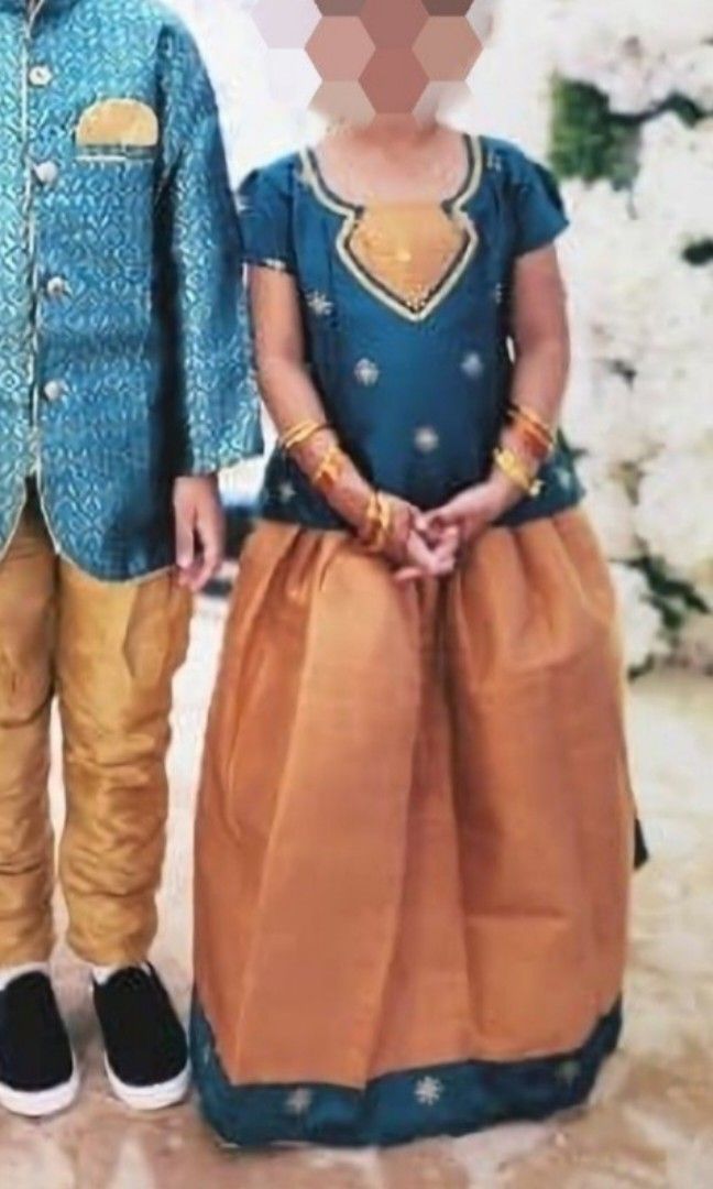 Green pavadai thavani traditional outfit, Babies & Kids, Babies & Kids ...