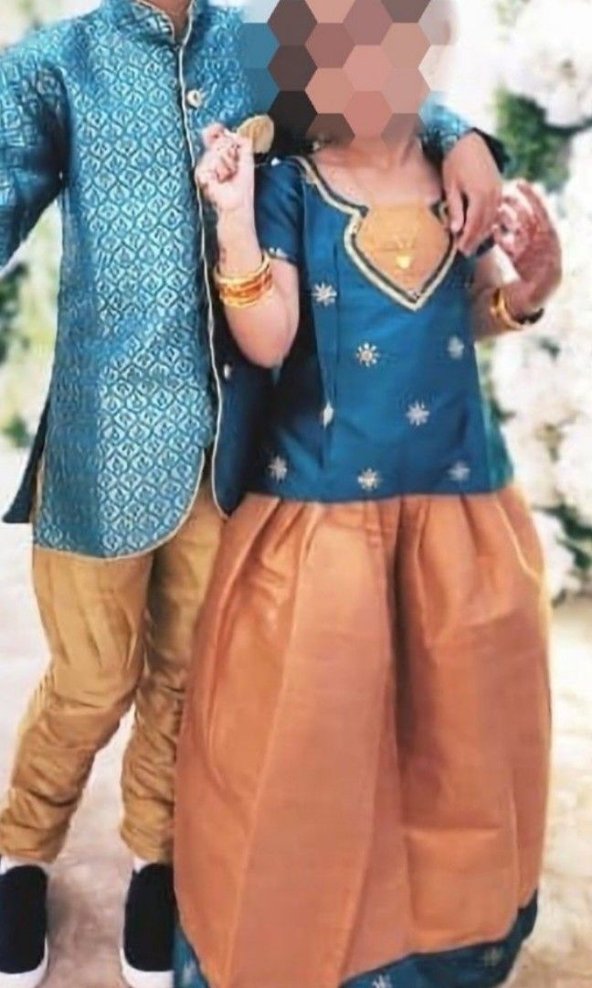 Green pavadai thavani traditional outfit, Babies & Kids, Babies & Kids ...