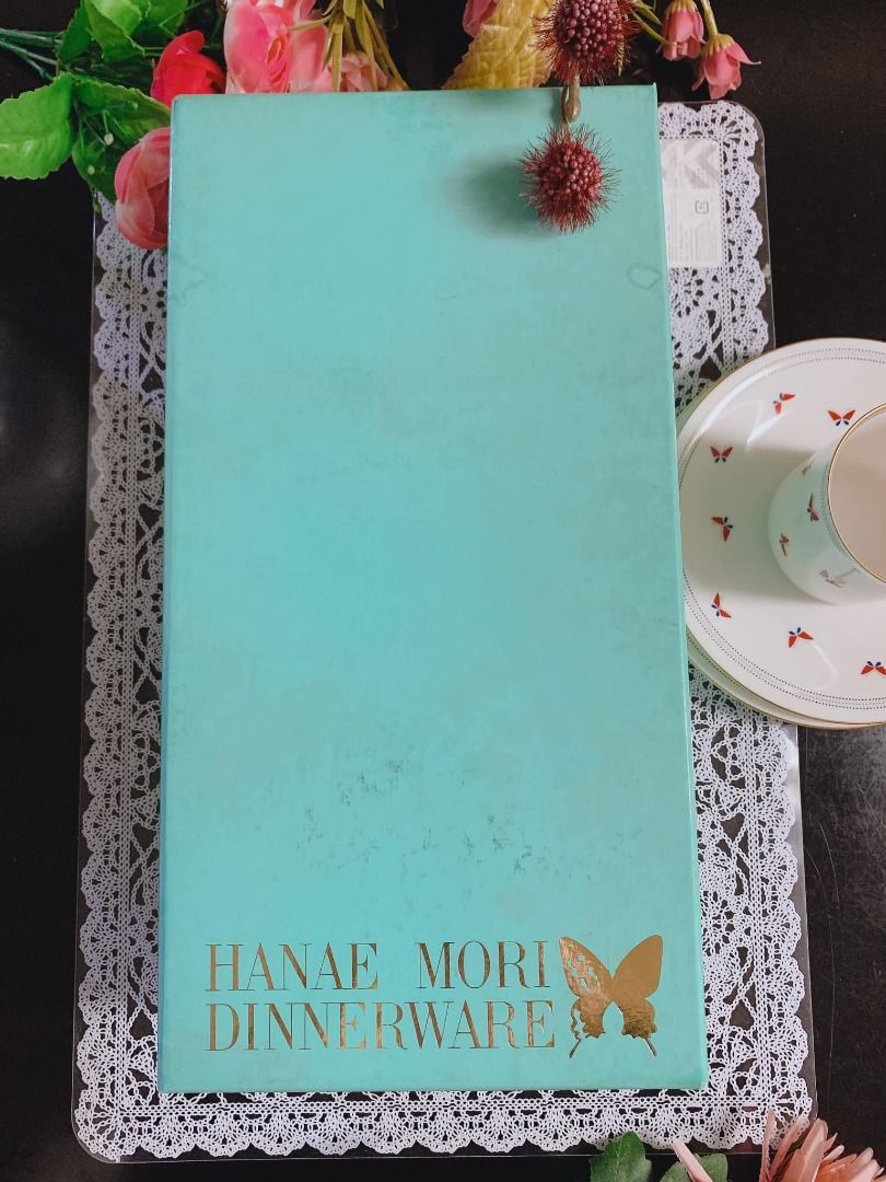 HANAE MORI Coffee Cup & Saucer Gold Lip Red Blue CHO Butterfly Pattern ...