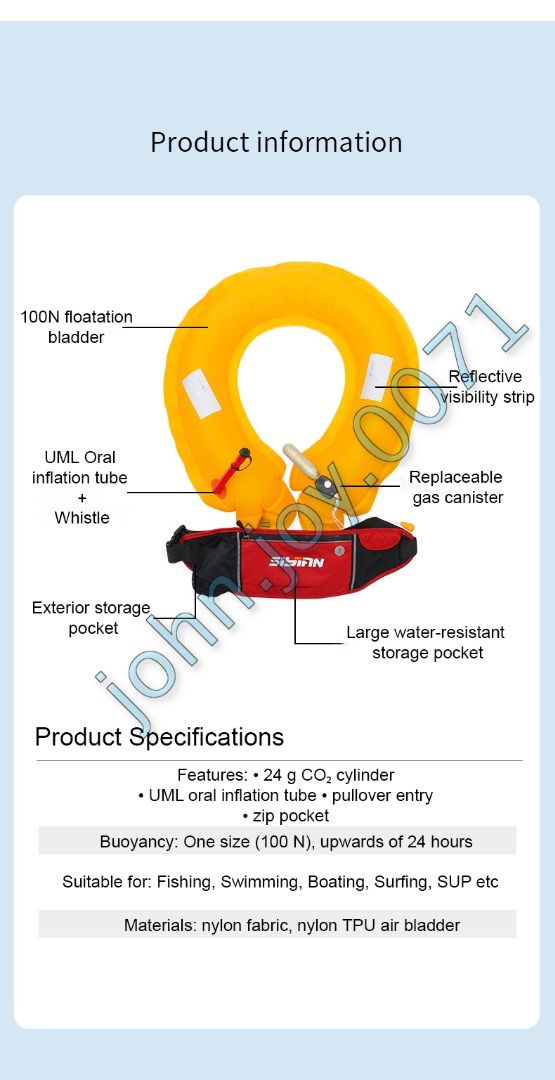 Inflatable 100N Airbelt Personal Flotation Device (PFD) Lifejacket SUP ...