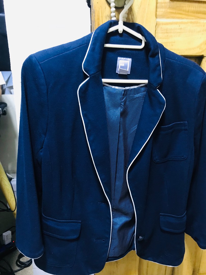 Repriced-JCP office blazer, semi crop dark blue with white lining on ...