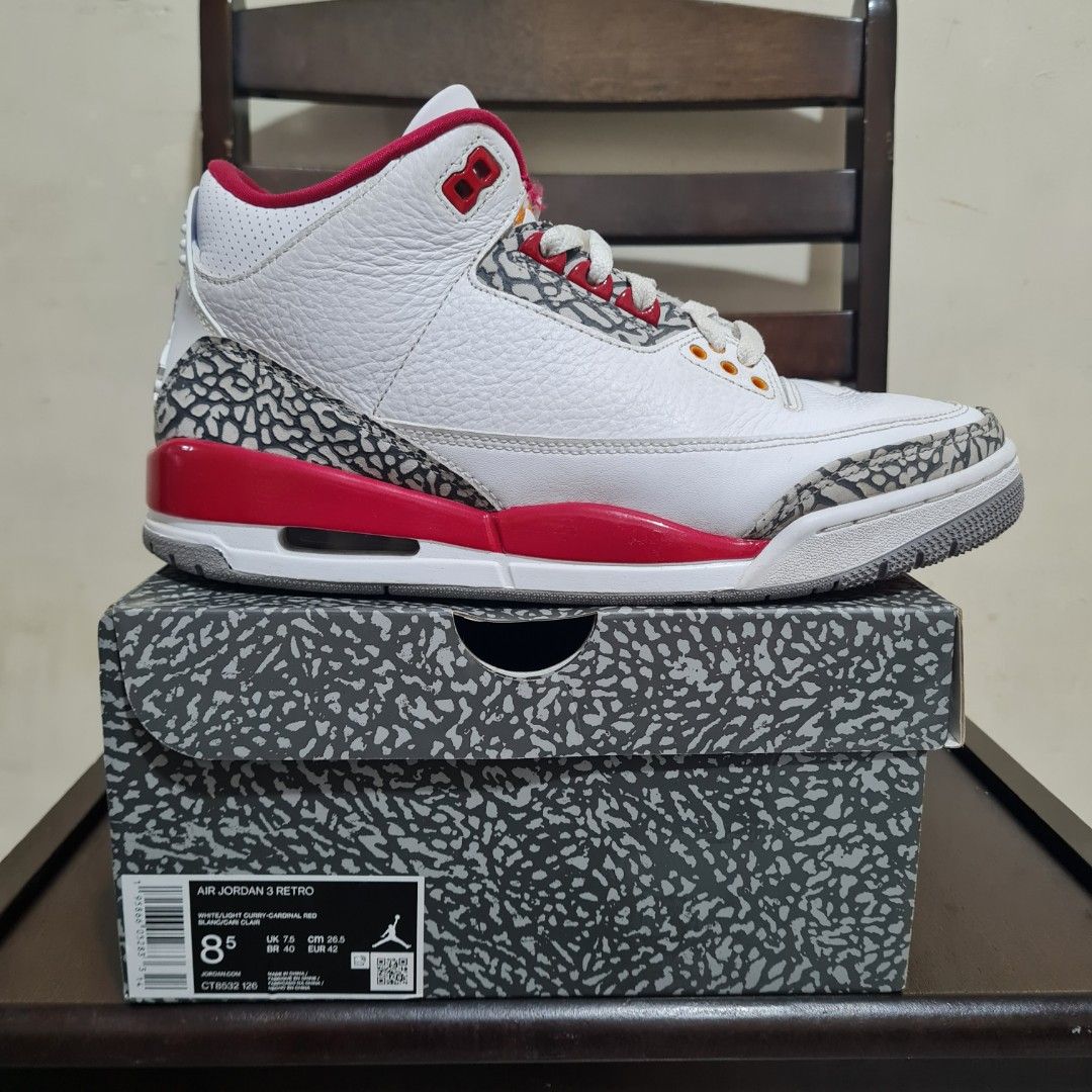 JORDAN 3 RED CARDINAL, Men's Fashion, Footwear, Sneakers on Carousell