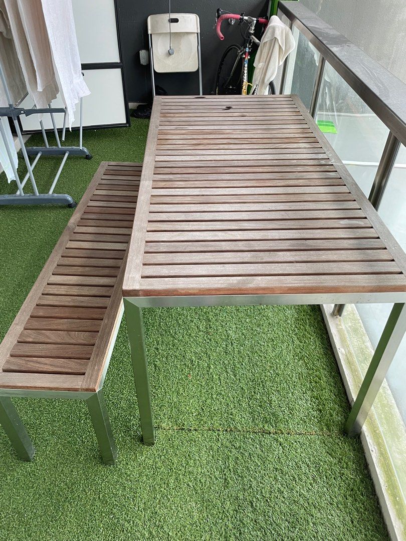 KenKoon design outdoor dining table with bench, Furniture & Home Living, Outdoor Furniture on ...