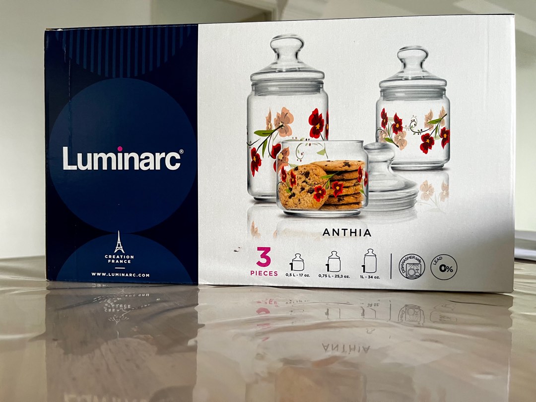 Luminarc Anthia Glass Jar 3 pcs Set, Furniture & Home Living ...